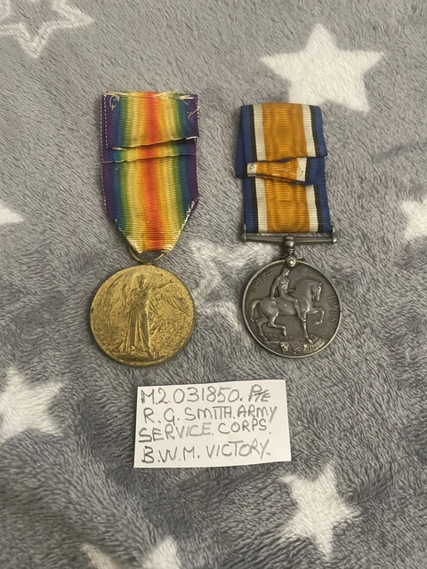 WW1 MEDAL PAIR Pte R.g Smith Army Service Corps M2 031850 British ...