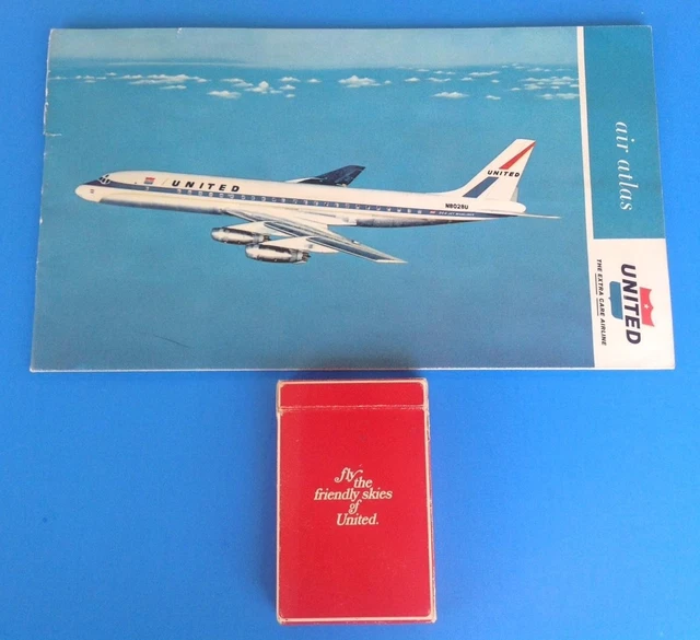 VINTAGE UNITED AIRLINES Playing Cards & Air Atlas/Map 1962 £15.64 ...