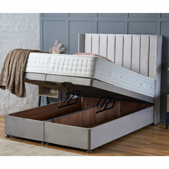 DIVAN NEW OTTOMAN Bed Lift Up Storage Bed Upholestered Headboard With ...