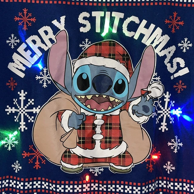DISNEY LILO & Stitch Light Up “Merry Stitchmas” Christmas Sweatshirt Sz ...
