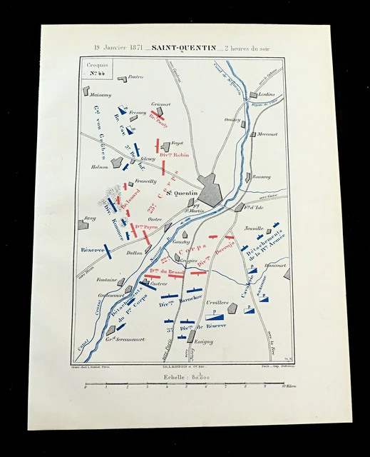 BATTLE OF ST Quentin Map 1871 Franco Prussian War French Military ...