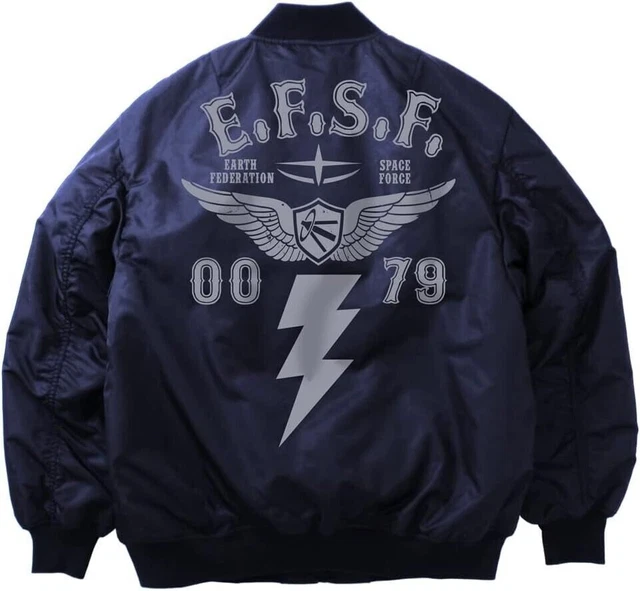 MOBILE SUIT GUNDAM Earth Federation Space Force MA-1 Giacca NAVY taglia ...