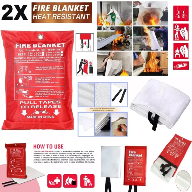 2X FIRE BLANKET 1M X 1M Wall Mounted Home Kitchen Safety Emergency ...
