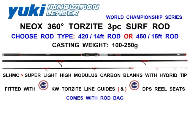 YUKI NEOX 360° TORZITE 3pc SURF ROD SEA FISHING SLHMC CARBON ...