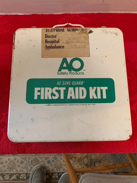 VINTAGE AO SURE-GUARD First Aid Kit 9.5 X9.5 X 2.5 Inches Filled With ...