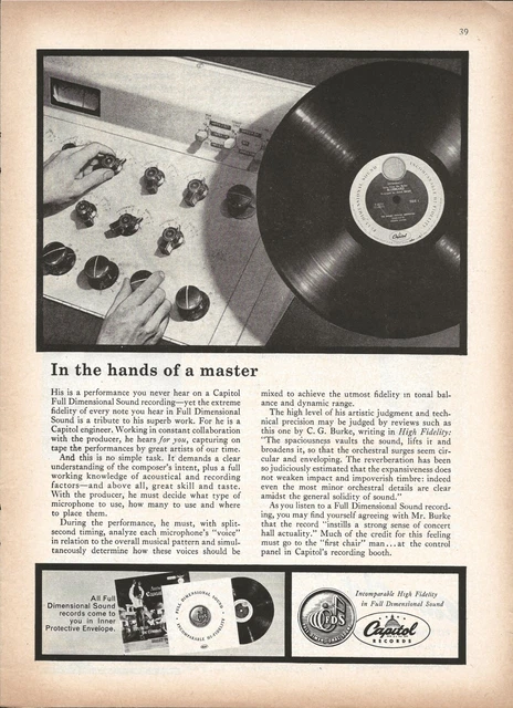 1955 CAPITOL RECORDS High Fidelity Record Player Recording Original Print Ad £9.54 - PicClick UK