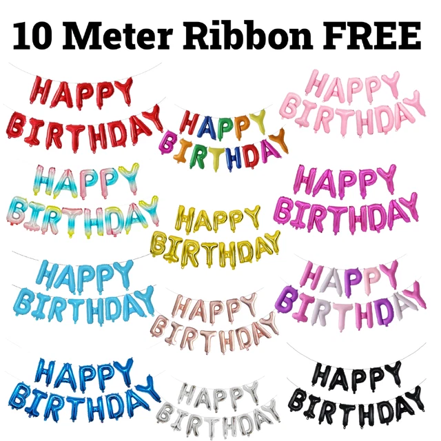 HAPPY BIRTHDAY BALLOONS Helium THEME Bunting Banner Hanging Age PARTY ...