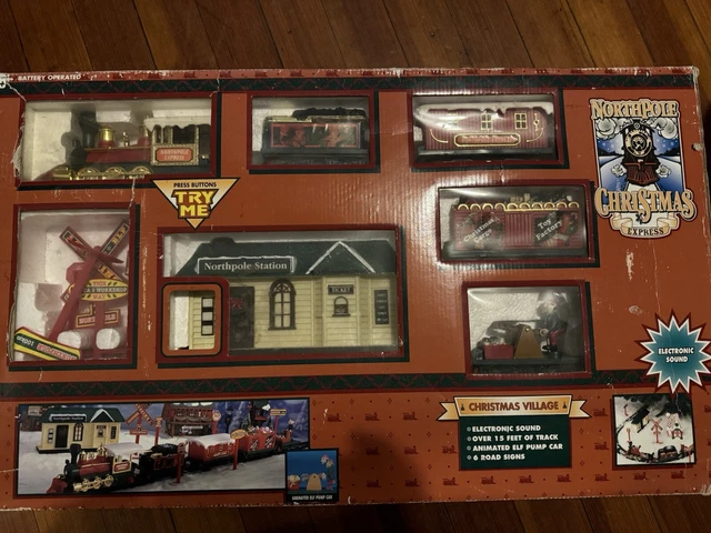 VINTAGE NORTH POLE Express Motorized Train Christmas Village Decoration ...