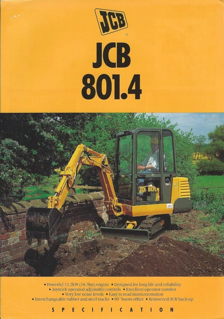 EQUIPMENT BROCHURE - JCB - 801.4 - Mini Excavator - c1994 (E4899) $16. ...