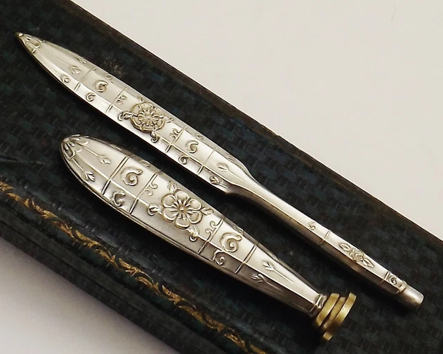 ANCIEN NECESSAIRE D'ECRITURE Porte Plume Et Cachet Metal Argente EUR 19 ...