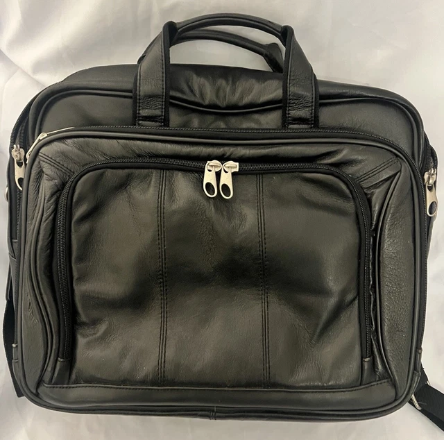 LUCA BOCELLI LEATHER Laptop Bag Business Organiser Multi Pocket Bag ...