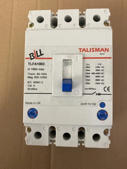BILL MEM MCCB 100 Amp Triple Pole 100A 3 Phase Breaker TLFA1003 ...