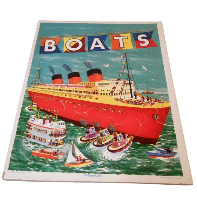 VINTAGE PLAYSKOOL GOLDEN Press Tray Puzzle BOATS 80-2C 10" X 8" USA ...