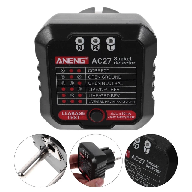 PROBADOR DE RECEPTÁCULOS prueba eléctrica medidor de voltaje probador de continuidad enchufe de ...