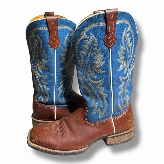ARIAT QUICKDRAW WESTERN Boots Men's 12 D Square Toe Brown Blue ...