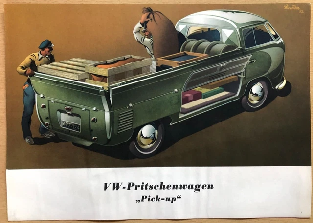 ORIGINAL VOLKSWAGEN PROSPEKT Werbung. VW-Pritschenwagen Pick-up Bus ...