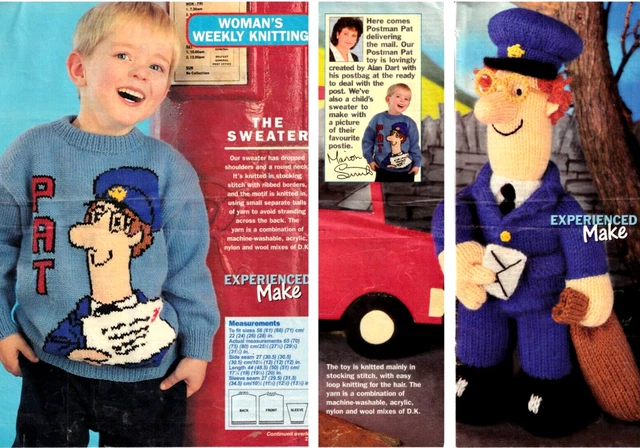 ALAN DART KNITTING Sewing Pattern Postman Pat Doll Toy Sack Sweater Mag ...