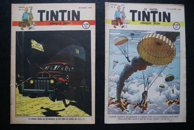 RARE LOT 2 : JOURNAL TINTIN BELGE n° 4 et 12 1947 HERGE . JACOBS . COTE ...