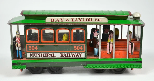 VINTAGE 504 MUNICIPAL RAILWAY Friction Driven Trolley Train Car Tin Toy ...