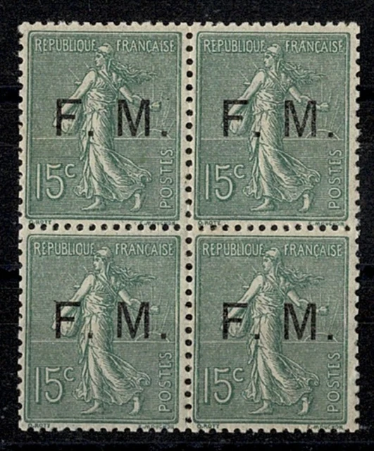 FRANCE TIMBRE FRANCHISE MILITAIRE YVERT 3 " SEMEUSE 15c BLOC 4 " NEUF ...