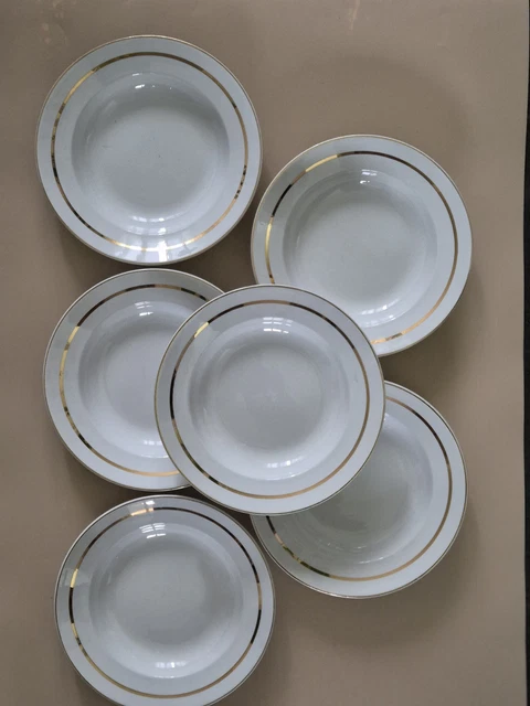 LOT DE 6 assiettes creuse Faïence De Badonviller blanche liseré doré ...