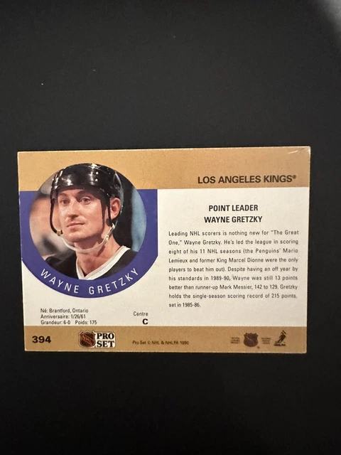 1990-91 PRO SET Hockey - Wayne Gretzky - Point Leader - #394 - Los Angeles Kings $2.00 - PicClick CA