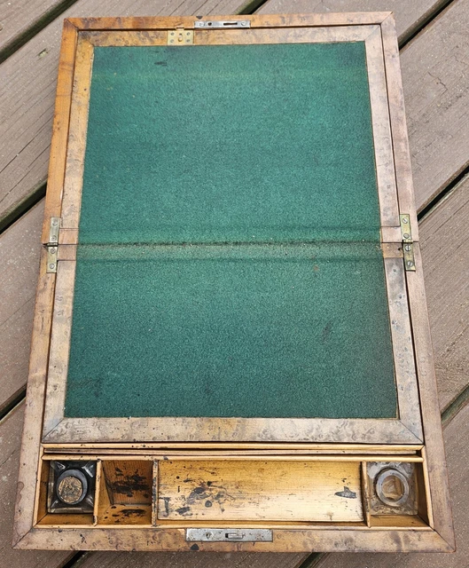 ANTIQUE VINTAGE WOODEN Writing Victorian Travel Carriage Lap Desk Box ...