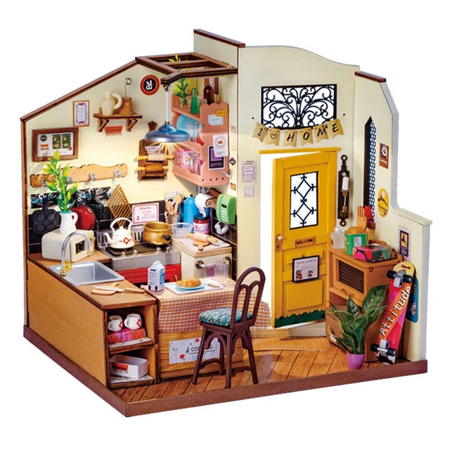 Rolife Diy Miniature House Dining Kitchen Dollhouse Model Kit Toy T