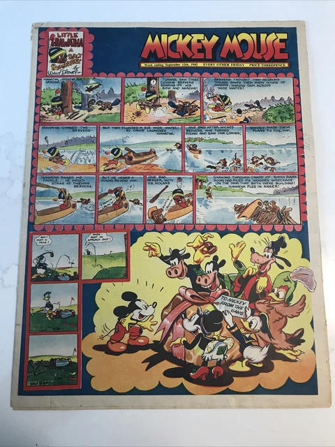 MICKEY MOUSE WEEKLY September 12 1942 Rare Newspaper Comic Disney WWII ...