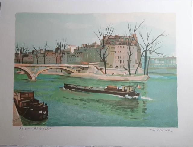 PARIS LA SEINE par Roger Forissier Lithographie originale sur vélin ...