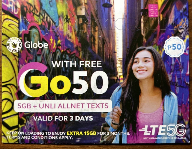 PHILIPPINES GLOBE PREPAID Roaming LTE 5G Sim Card Tri Cut Nano Micro $8 ...