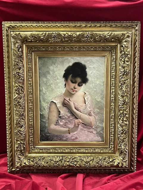 EDMOND BORCHARD TABLEAU huile sur panneau portrait elegante art nouveau ...