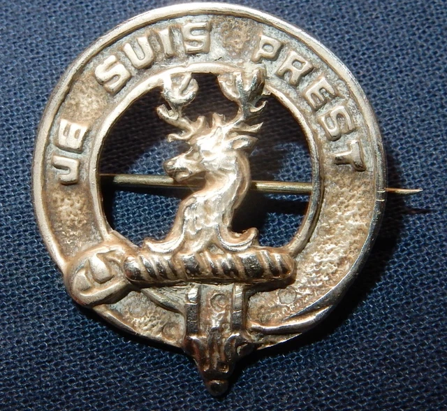 ANTIQUE SILVER SCOTTISH Clan Fraser Crest Badge Kilt Pin Brooch Je Suis ...