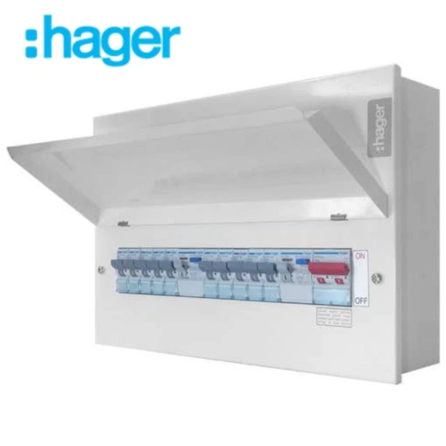 HAGER SPLIT LOAD Fuse Board 5+5 Way Consumer Unit Twin RCD & 10 MCB ...