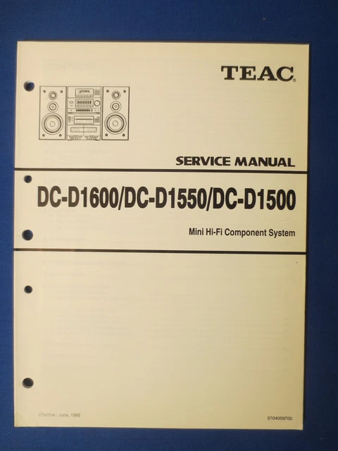 TEAC DC-D1600 DC-D1550 Dc-D1500 Service Manual Original Factory Issue ...