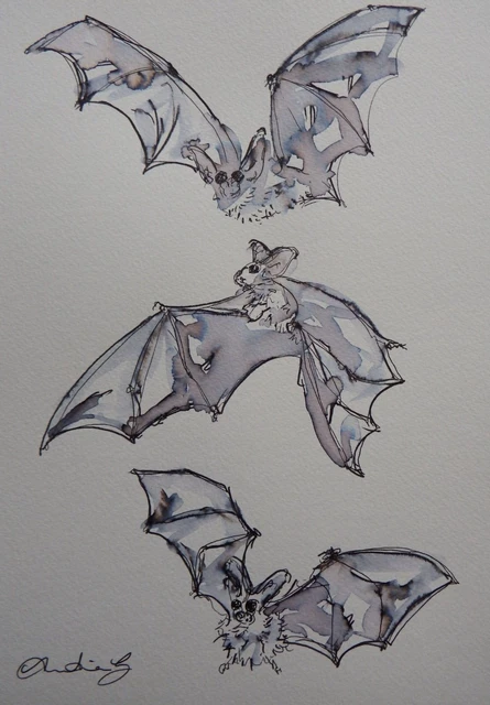 ORIGINAL PEN & ink wash multi drawing on watercolour paper of 3 views ...