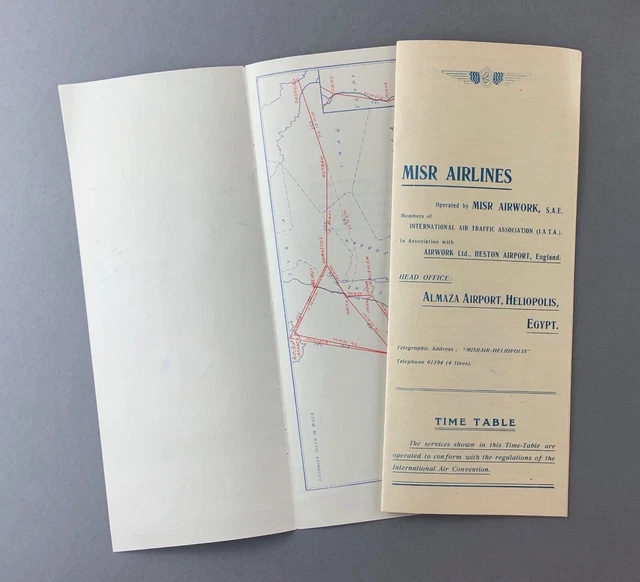 MISR AIRLINES TIMETABLE January 1937 Egypt Route Map Baghdad Cyprus ...