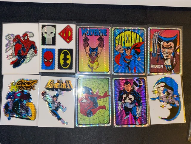 10 90S KODAK Vending PRISM STICKERS SPIDERMAN BATMAN PUNISHER SUPERMAN ...
