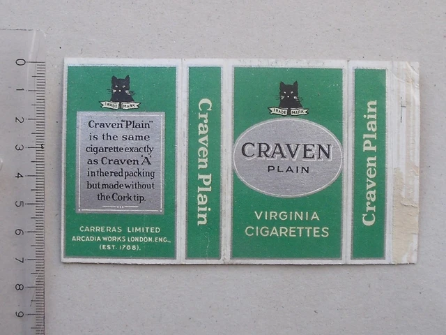 TABAC AUTHENTIQUE PAQUET cigarettes vide ancien CRAVEN PLAIN: VIRGINIA ...