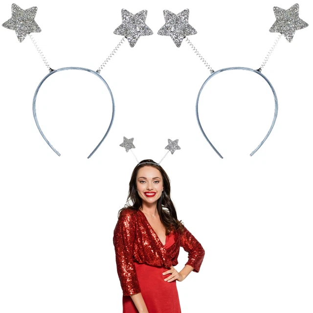 LIZZY 2 X Silver Glitter Star Headbopper | Children Adult Fancy dress ...