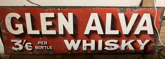 ORIGINAL LARGE ANTIQUE Vintage Enamel Sign Glen Alva Whiskey Old ...