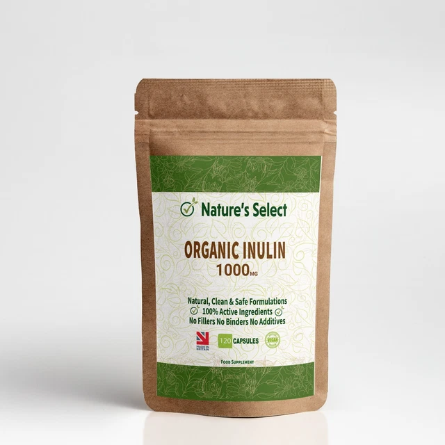 INULIN POWDER CAPSULES Organic 1000mg Natural Vegan Prebiotic Fibre ...