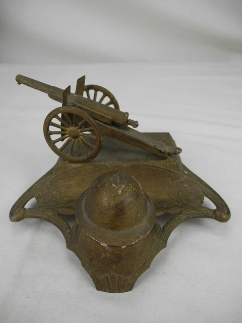 MILITARIA ANCIEN ENCRIER canon ww1 inkwell casque helmet artillery WK ...
