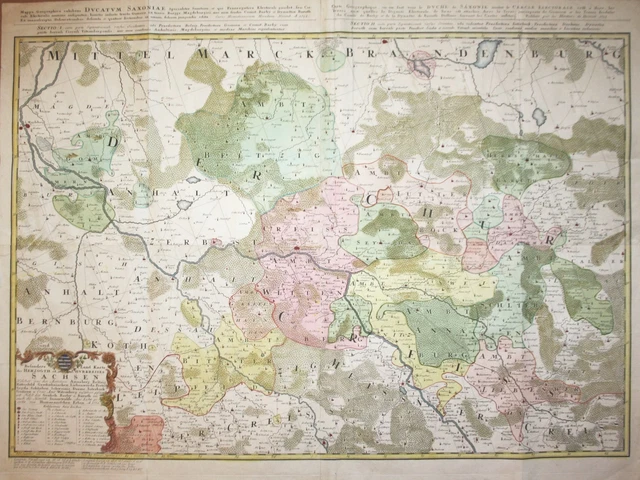SASSONIA HERZOGTUM CARTINA Geografica Mappa Homann Incisione Engraving ...