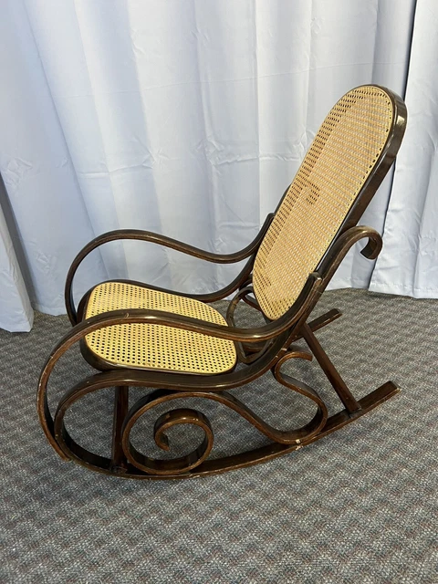 VINTAGE BENTWOOD ROCKER cane back bottom rocking chair mid century ...