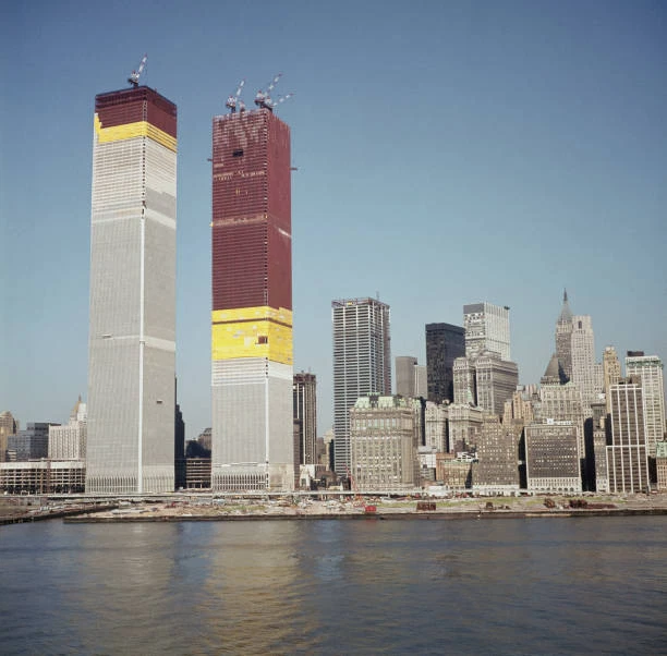 AERIAL VIEW OF the twin towers of the World Trade Center unde- 1971 Old ...