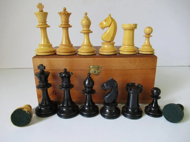 ANTIQUE GERMAN? STAUNTON CHESS SET TOURNAMENT SIZE K90mm AND ORIG BOX ...