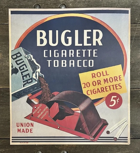 BUGLER CIGARETTE TOBACCO, Union Made, Advertising Cut-Out Sign, 17” x ...