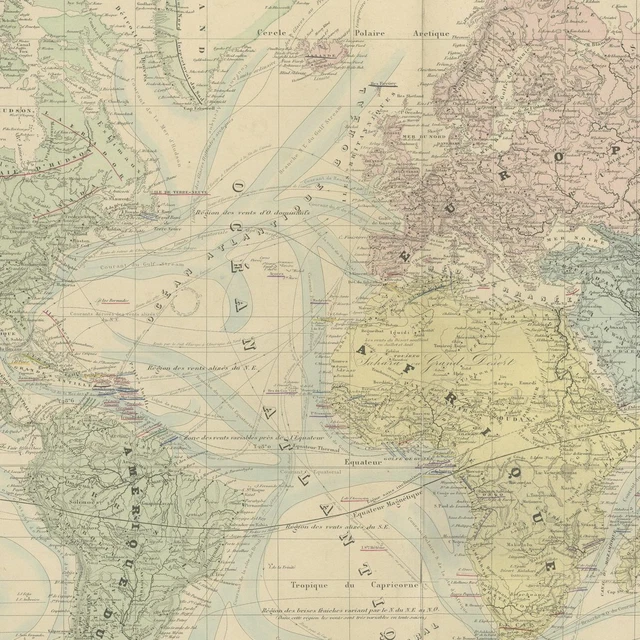ATLAS WORLD MAP Physical Hydrographic Planisphere Original 19th Century ...