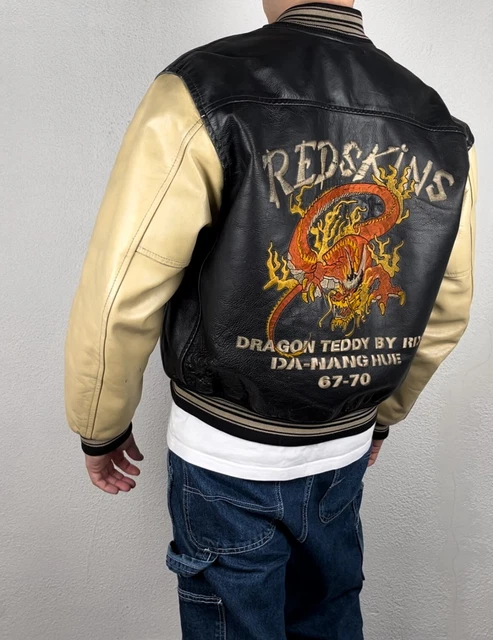 BLOUSON TEDDY BASEBALL Redskins Dragon da-nang hue Cohiba en cuir vintage noir EUR 299,00 ...